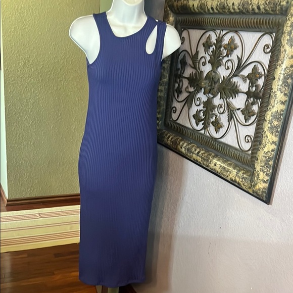 Zara | Dresses | Nwt Zara Dressblue Ribbed Midi Bodycon Knit Stretchsz ...